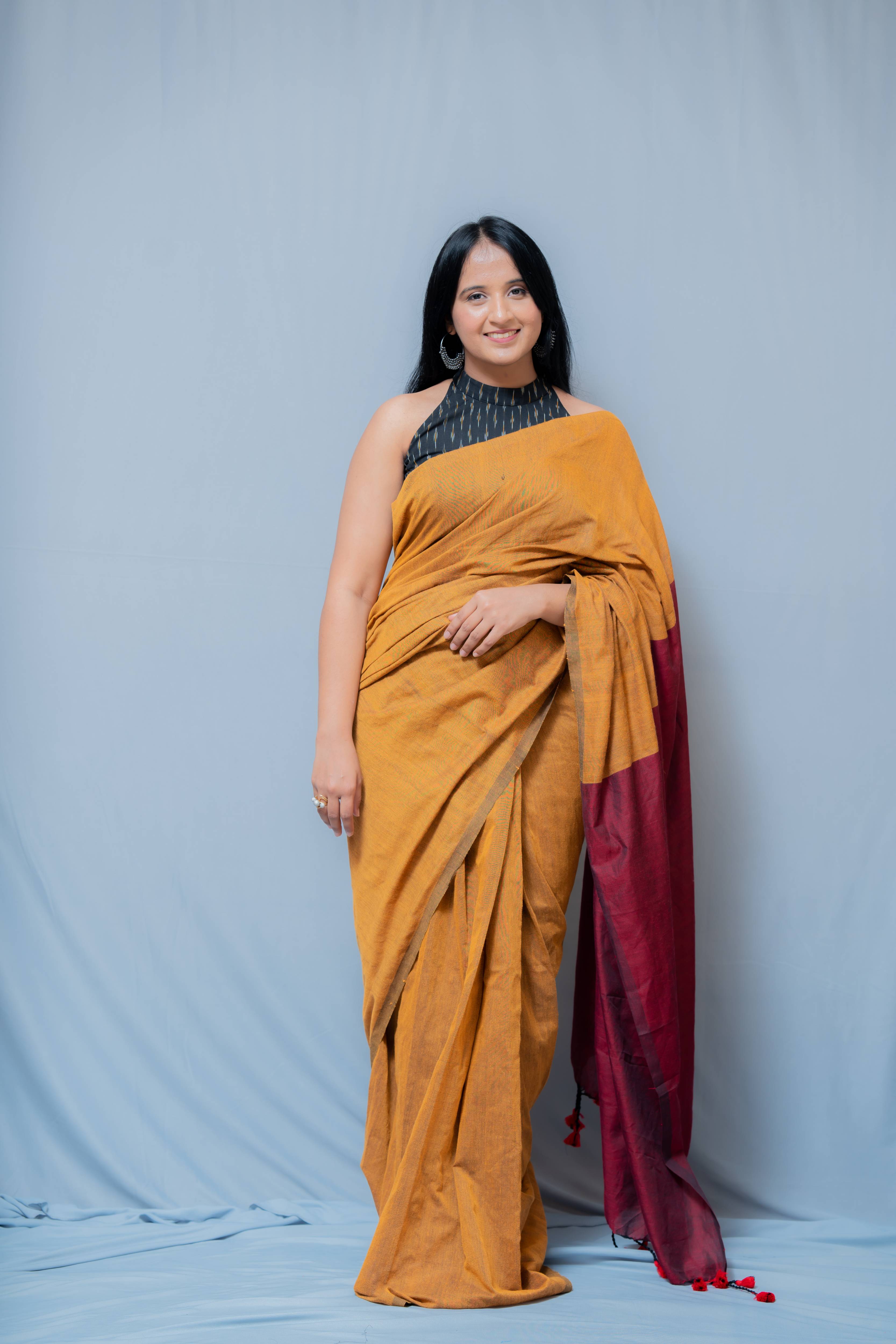Ready to Wear Saree - Mustard with Red – Tamara