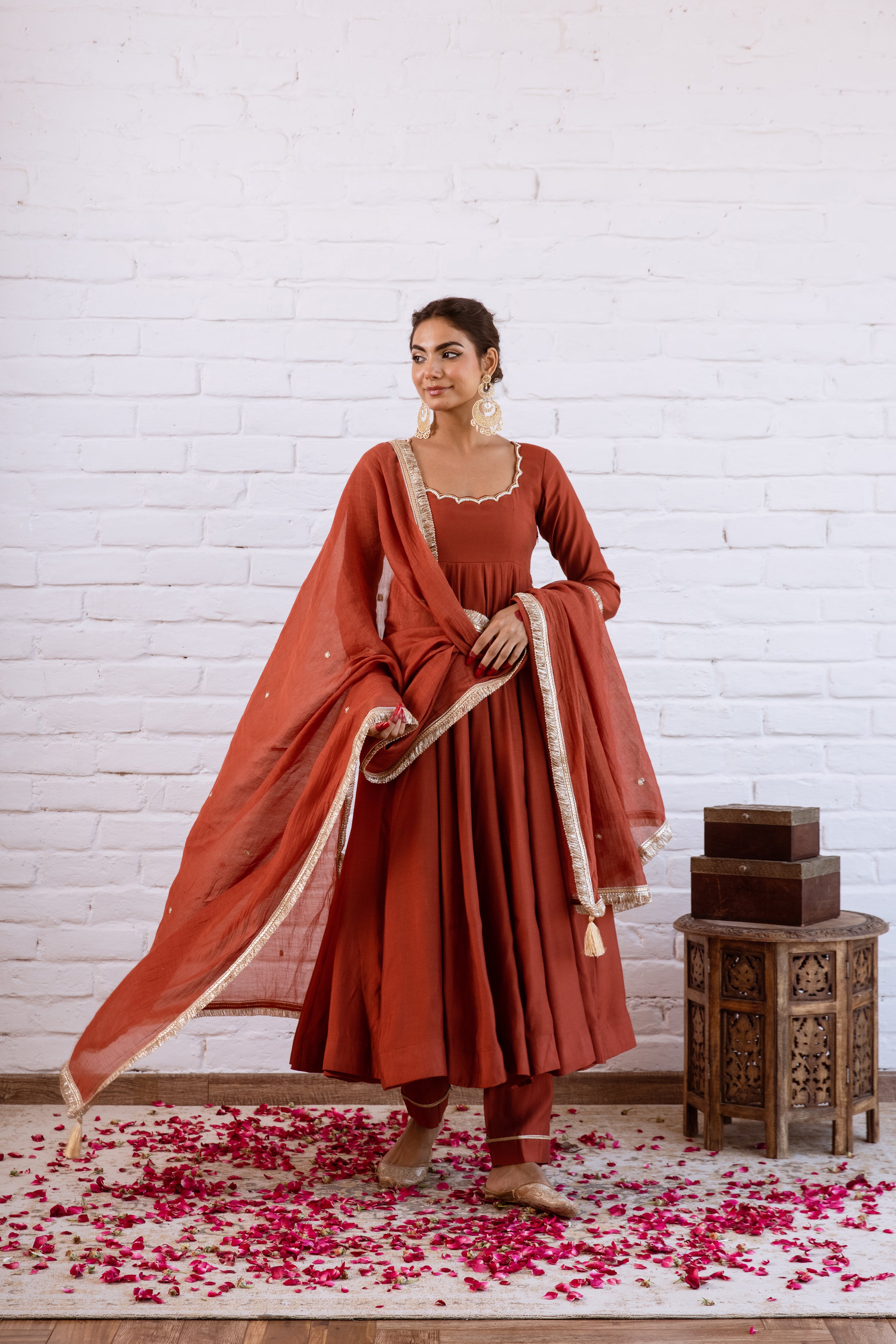 Noorani Rust Maroon Anarkali Set – Tamara