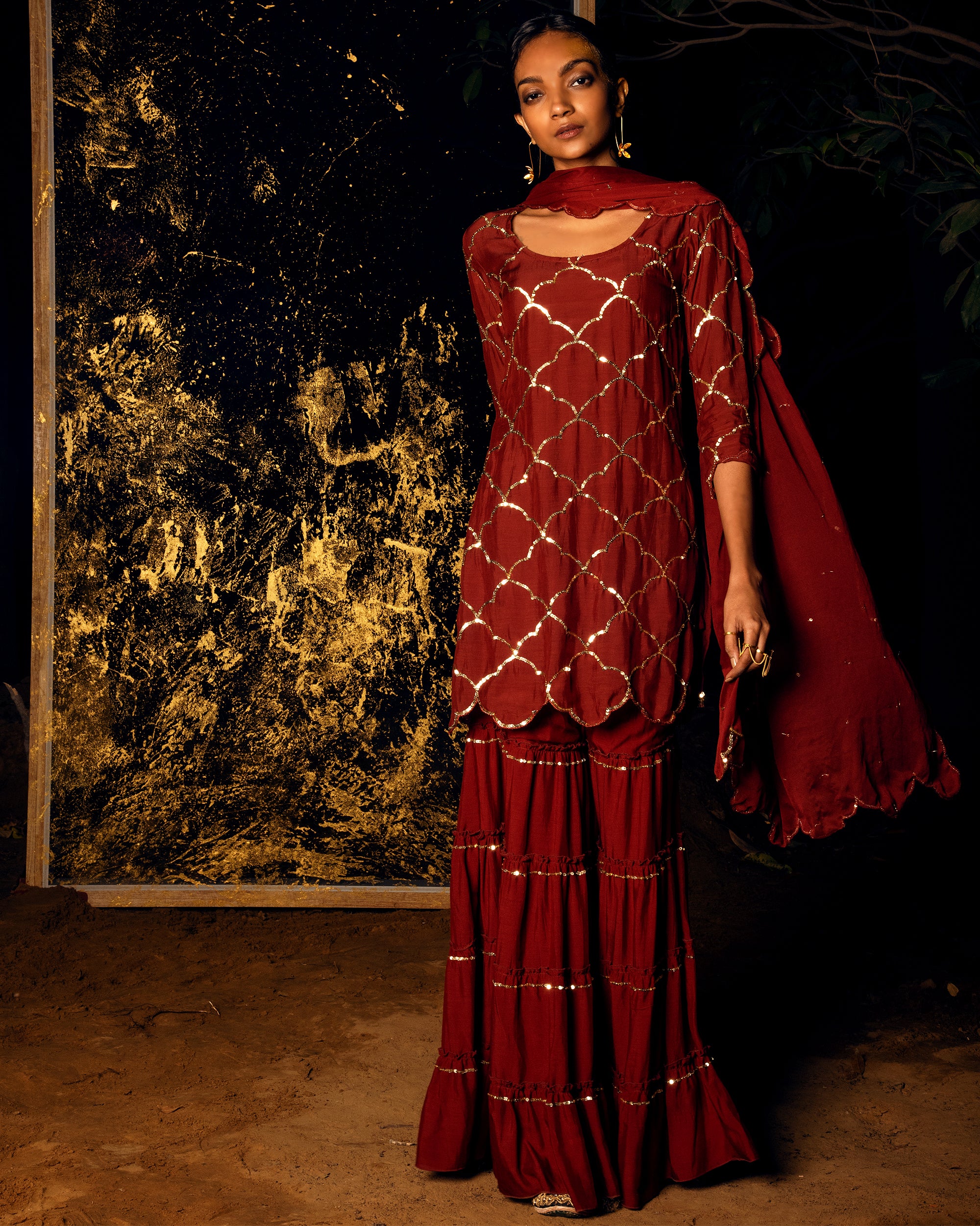 EXP - Vilasini Sequin Kurta Sharara With Dupatta - Set Of 3 – Tamara