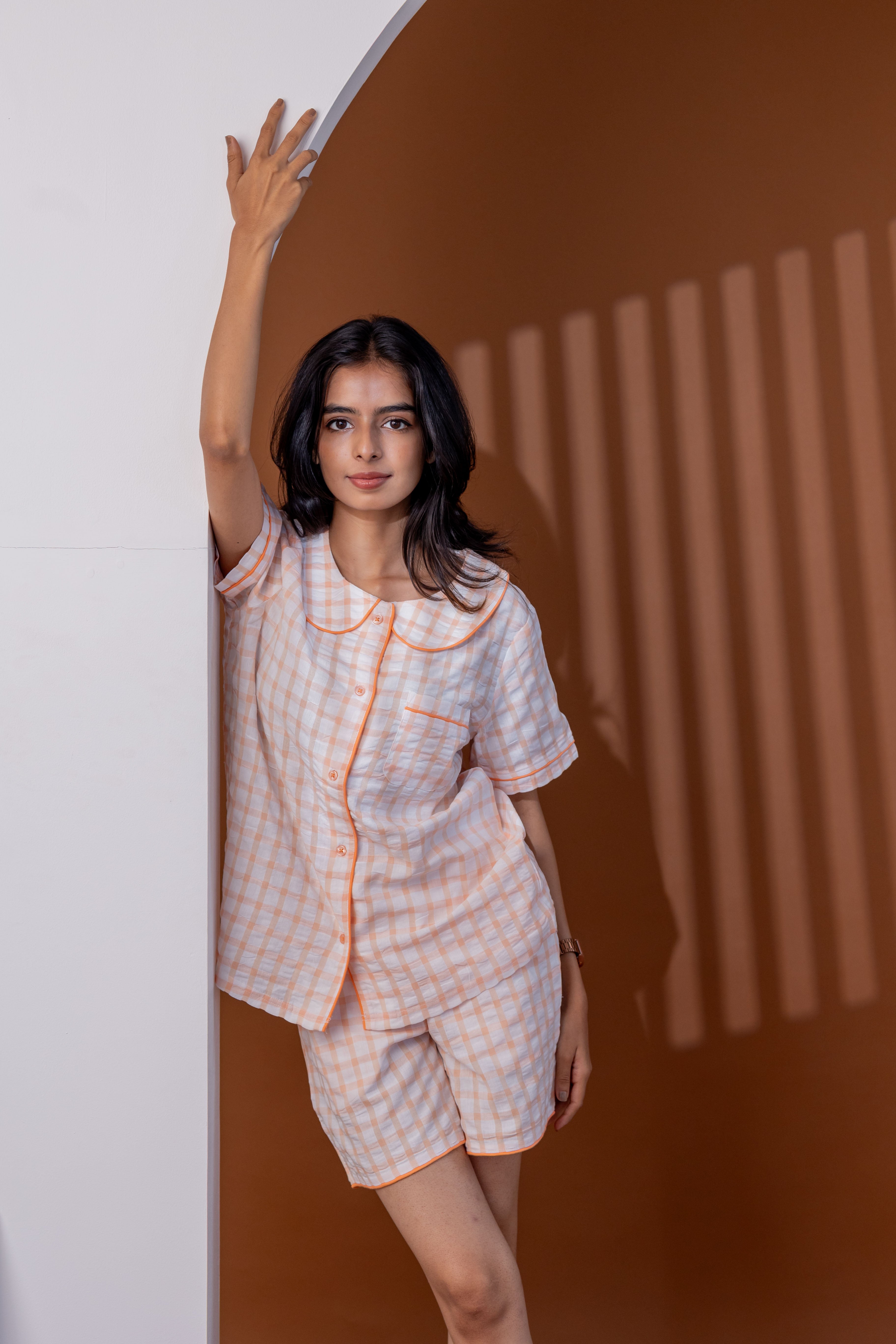 PEACH GINGHAM PETER PAN SET – Tamara