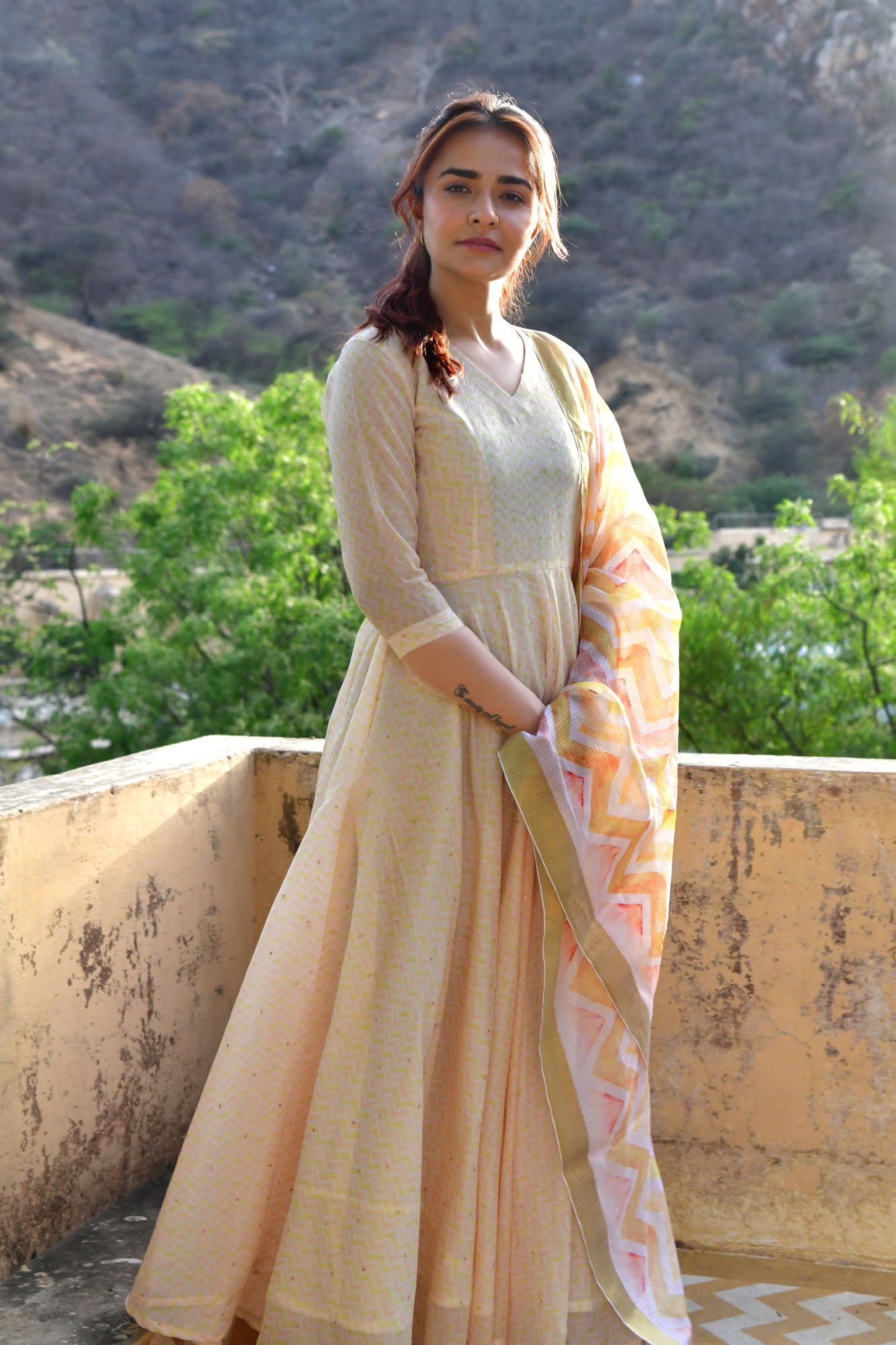 Diya-Pastel Yellow Dress with Dupatta – Tamara